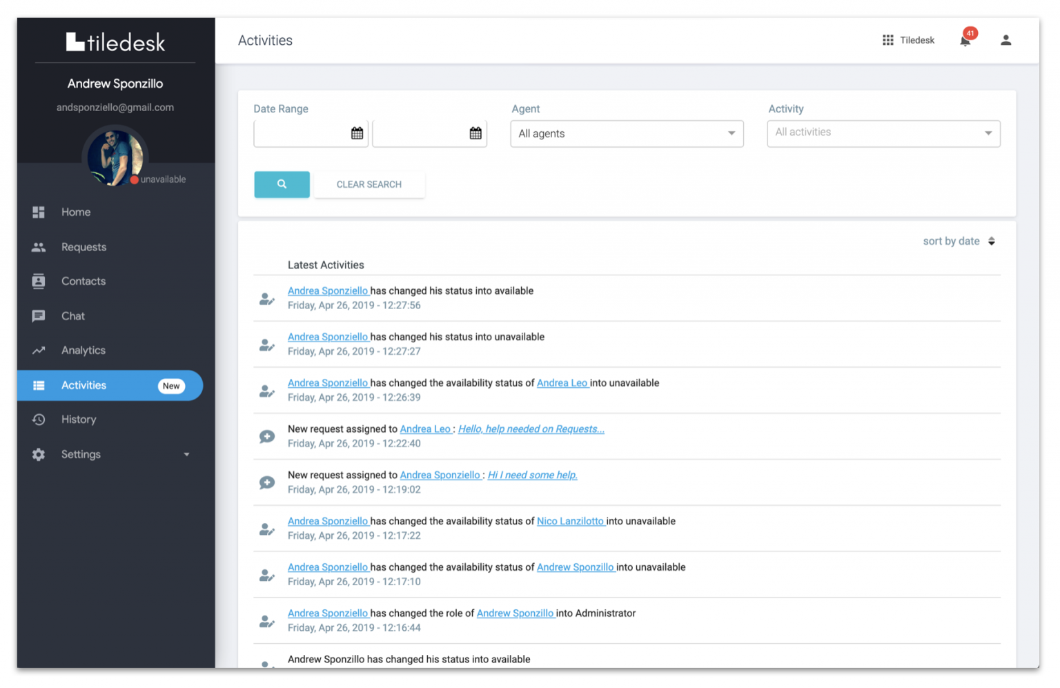 Monitoring Live Chat | Tiledesk